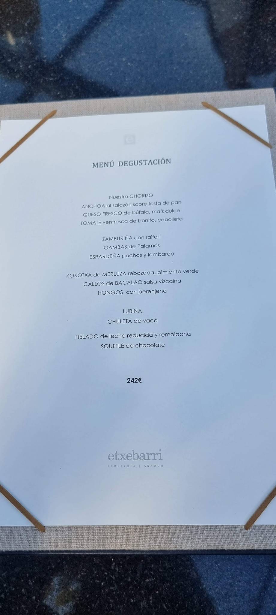 Carta de Asador Etxebarri, Axpe