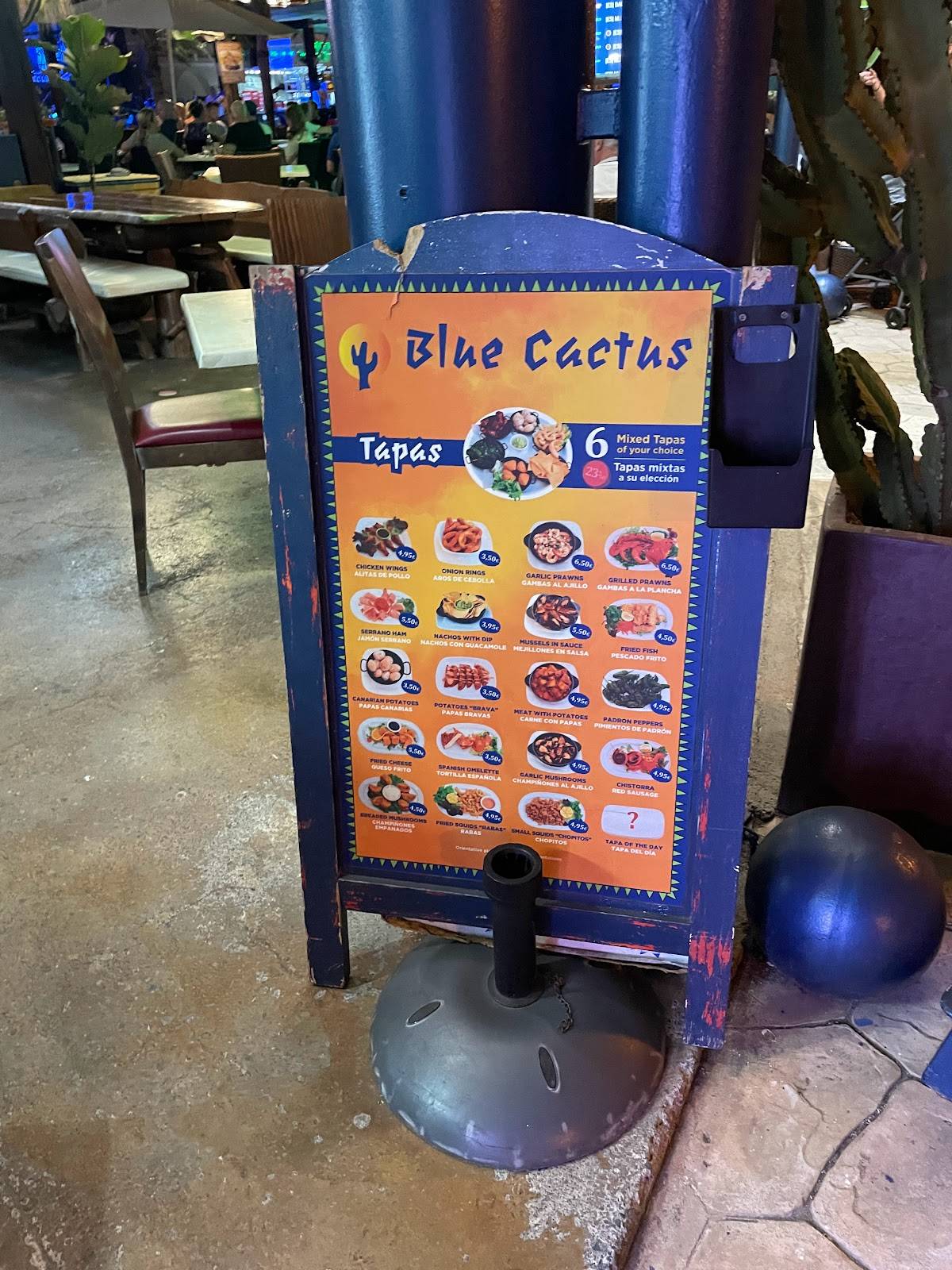 Menu at Blue Cactus restaurant, Costa Adeje