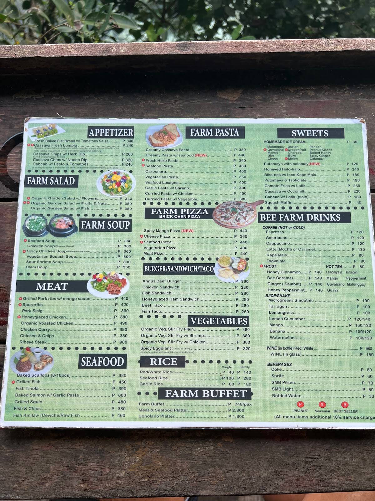 Menu at Bohol Bee Farm restaurant, Dauis