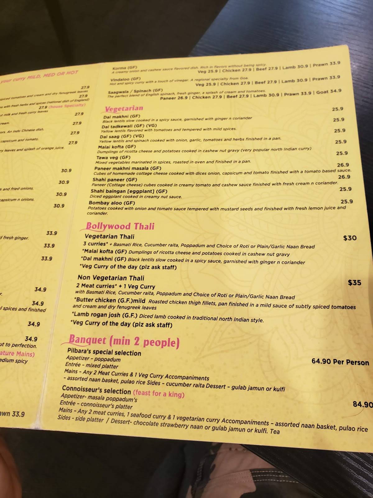 Menu at Bollywood Lounge Indian Restaurant, Karratha