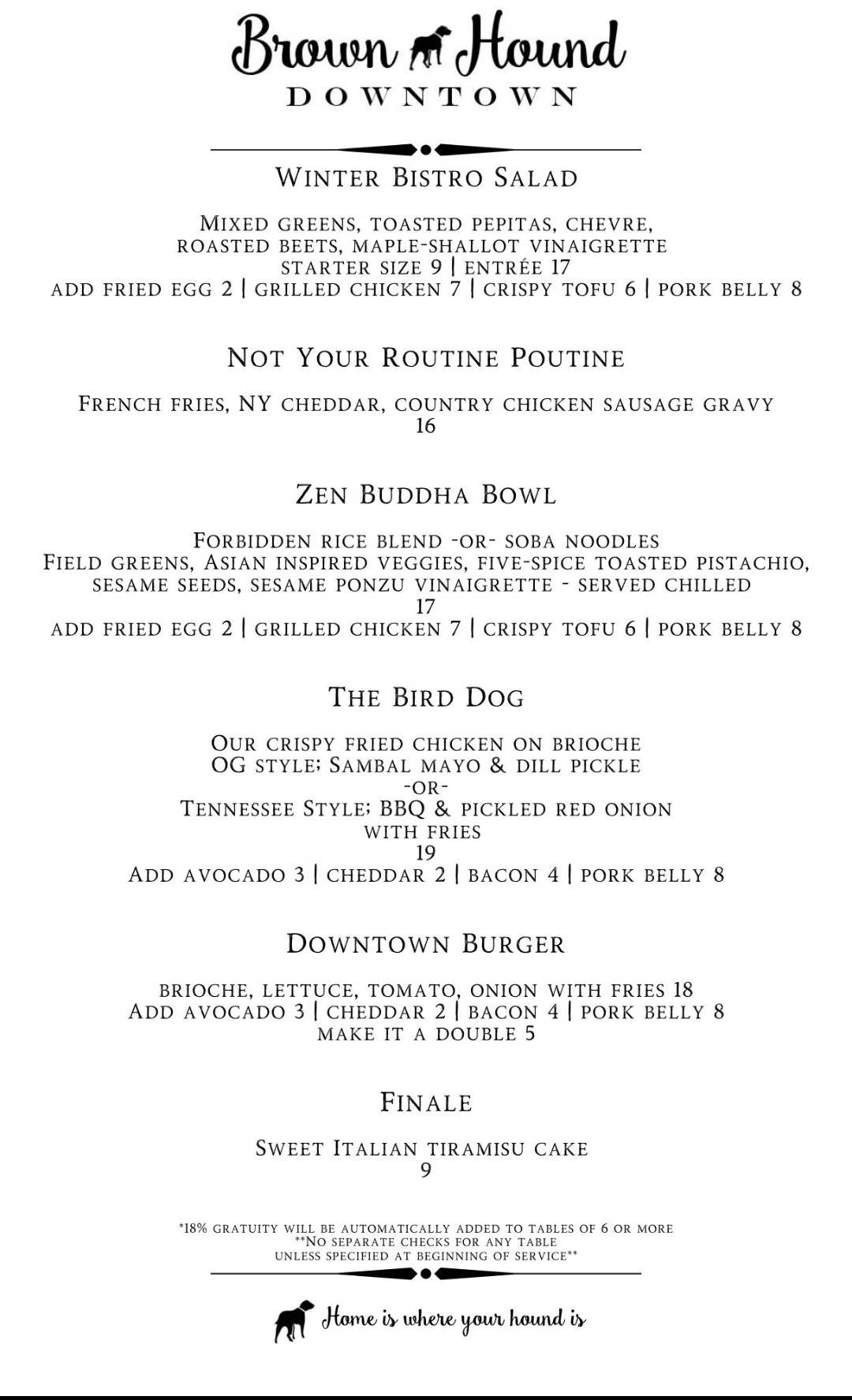 Menu at Brown Hound Downtown restaurant, Rochester