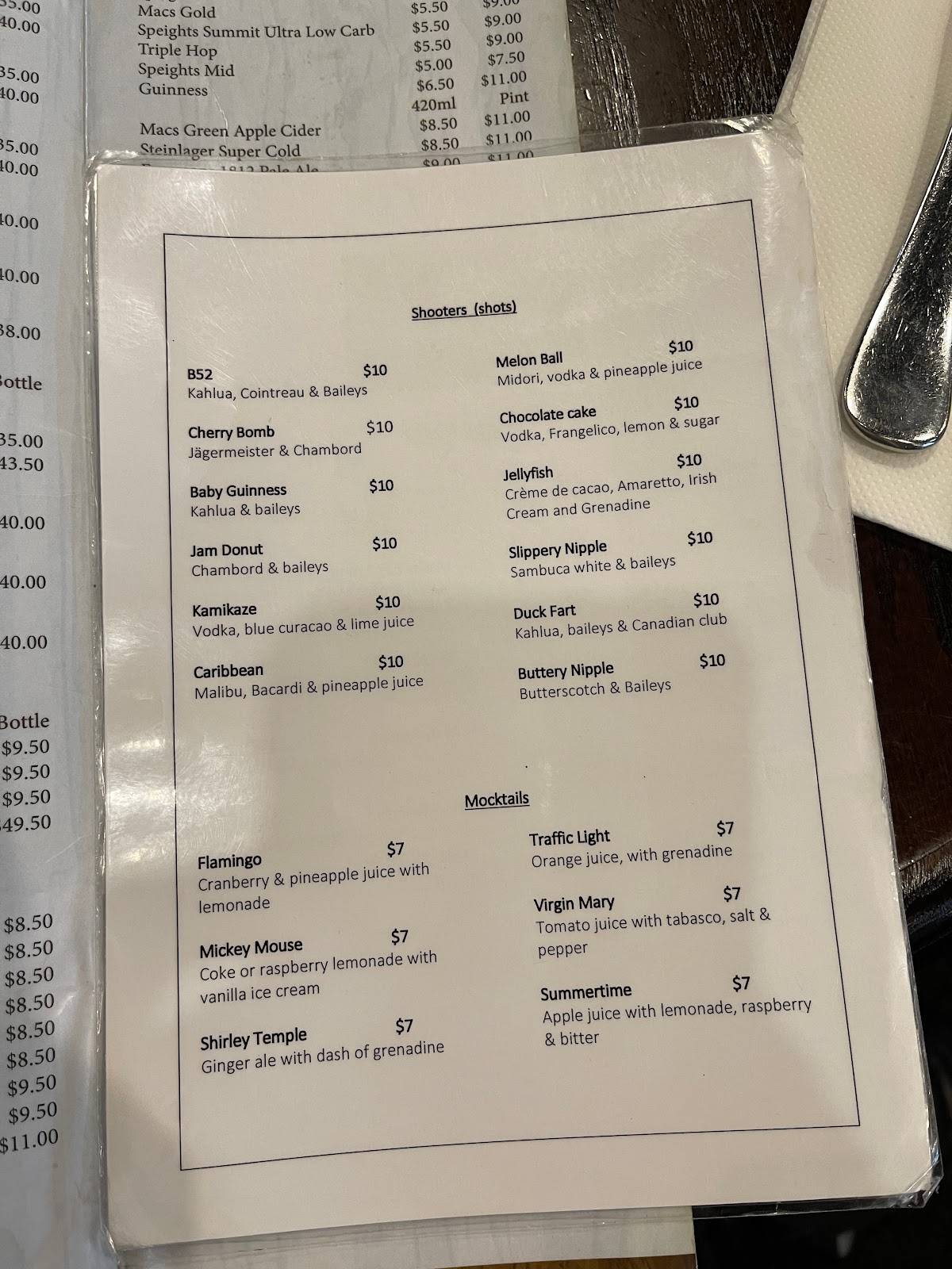 Menu at Bullock Restaurant & Bar, Timaru