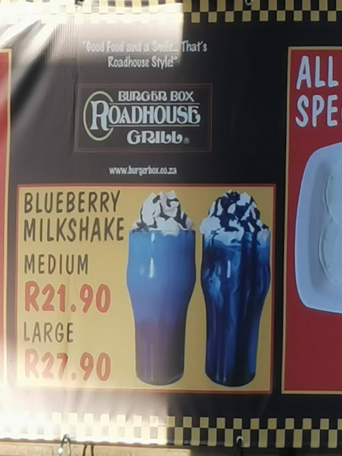 Menu at Burger Box Roadhouse restaurant, Benoni