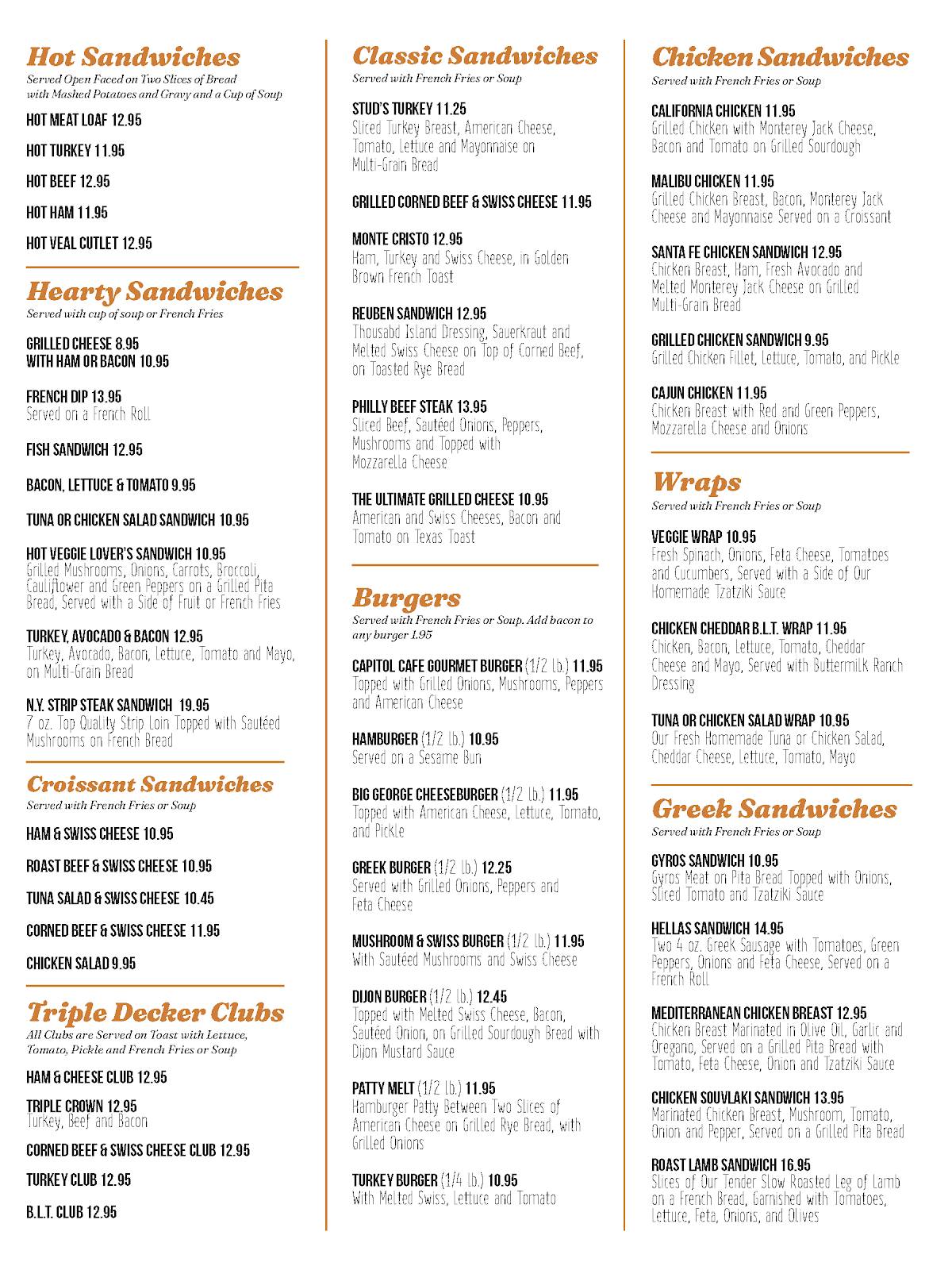 Menu at Capitol Cafe Pancake House & Restaurant, Brookfield