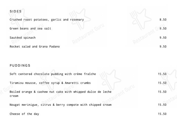 Menu at Capitol Restaurant, Wellington