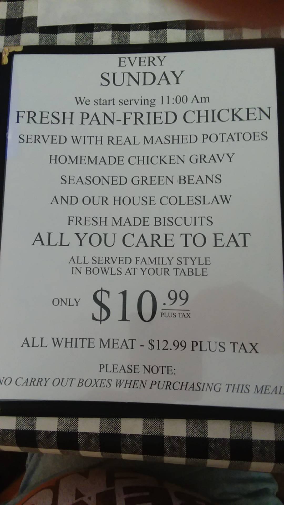 Menu at Carriage Inn Restaurant, Enon