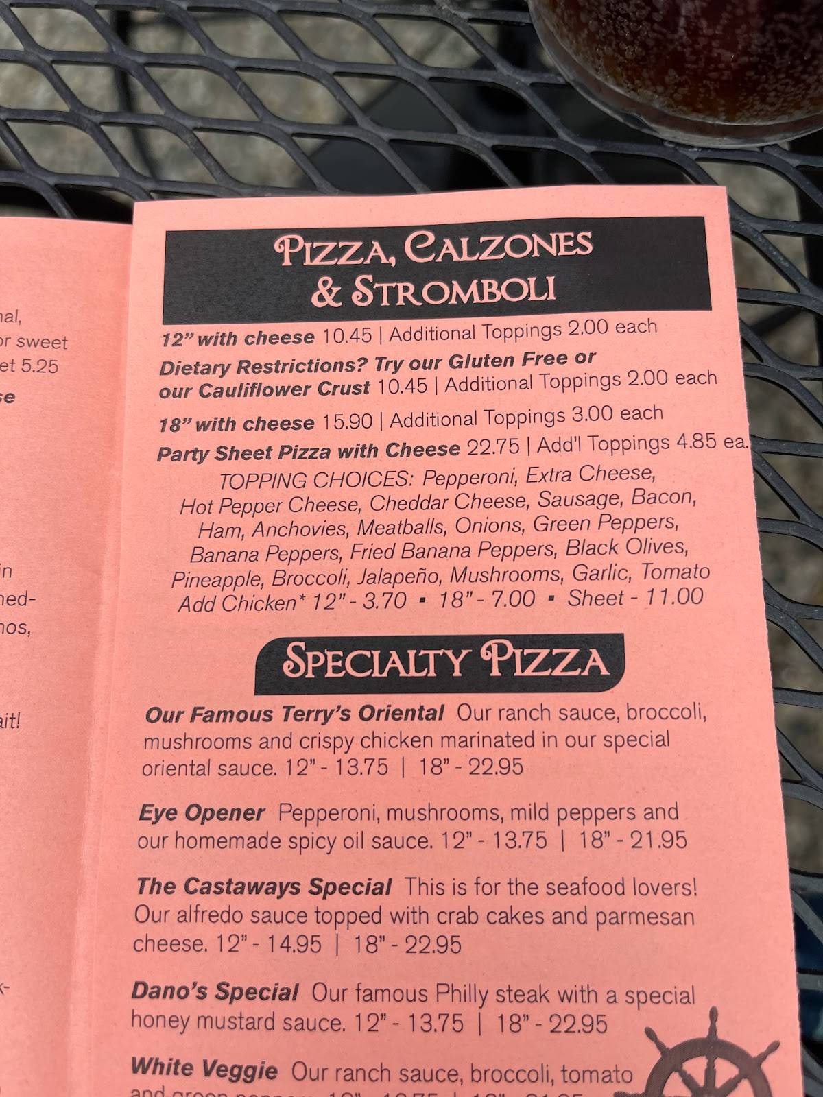 Menu at Castaways Pizza & Grill restaurant, Conneaut