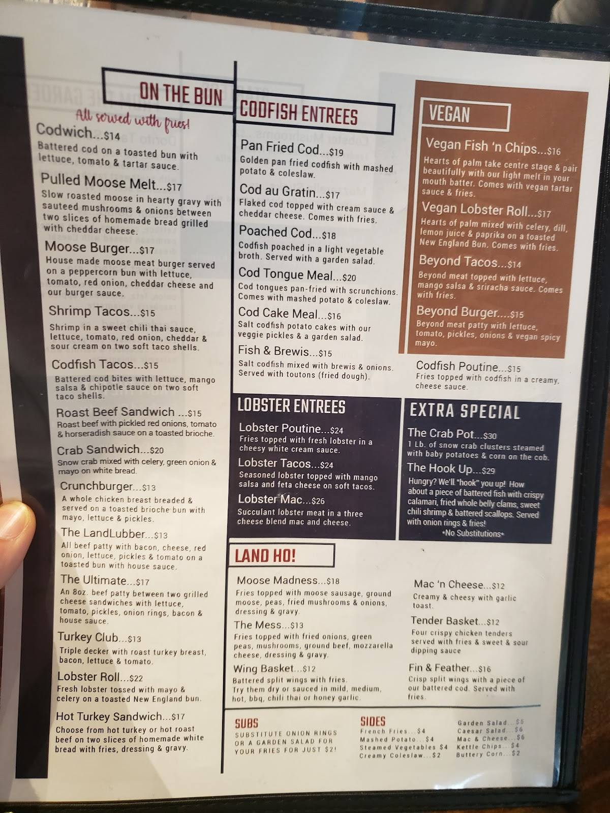Menu at Chafe's Landing Restaurant, Petty Harbour-Maddox Cove