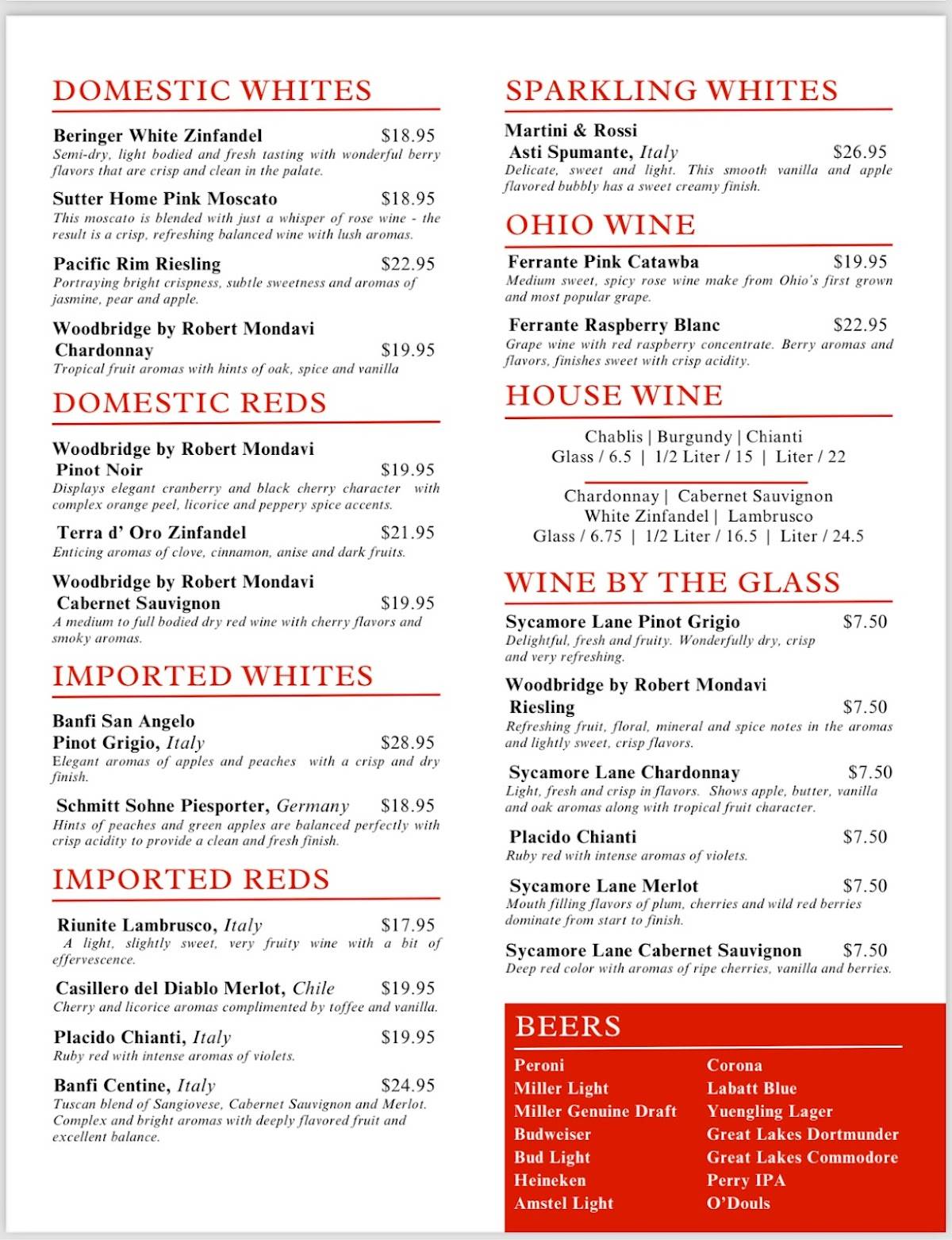 Menu at Corso's Italian Restaurant, North Olmsted