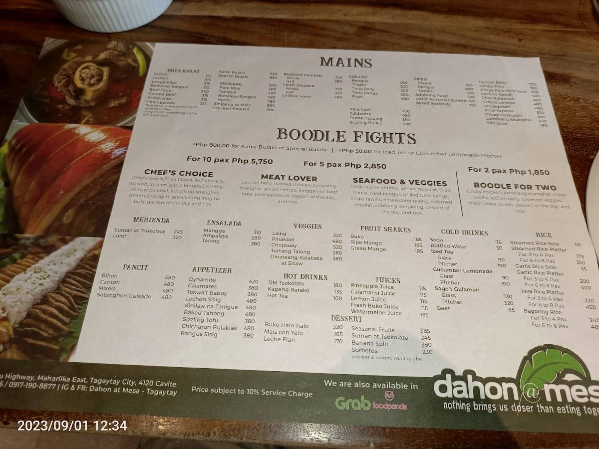Menu at Dahon at Mesa - Tagaytay restaurant, Tagaytay