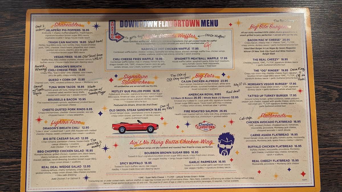 Menu at Downtown Flavortown restaurant, Pigeon Forge