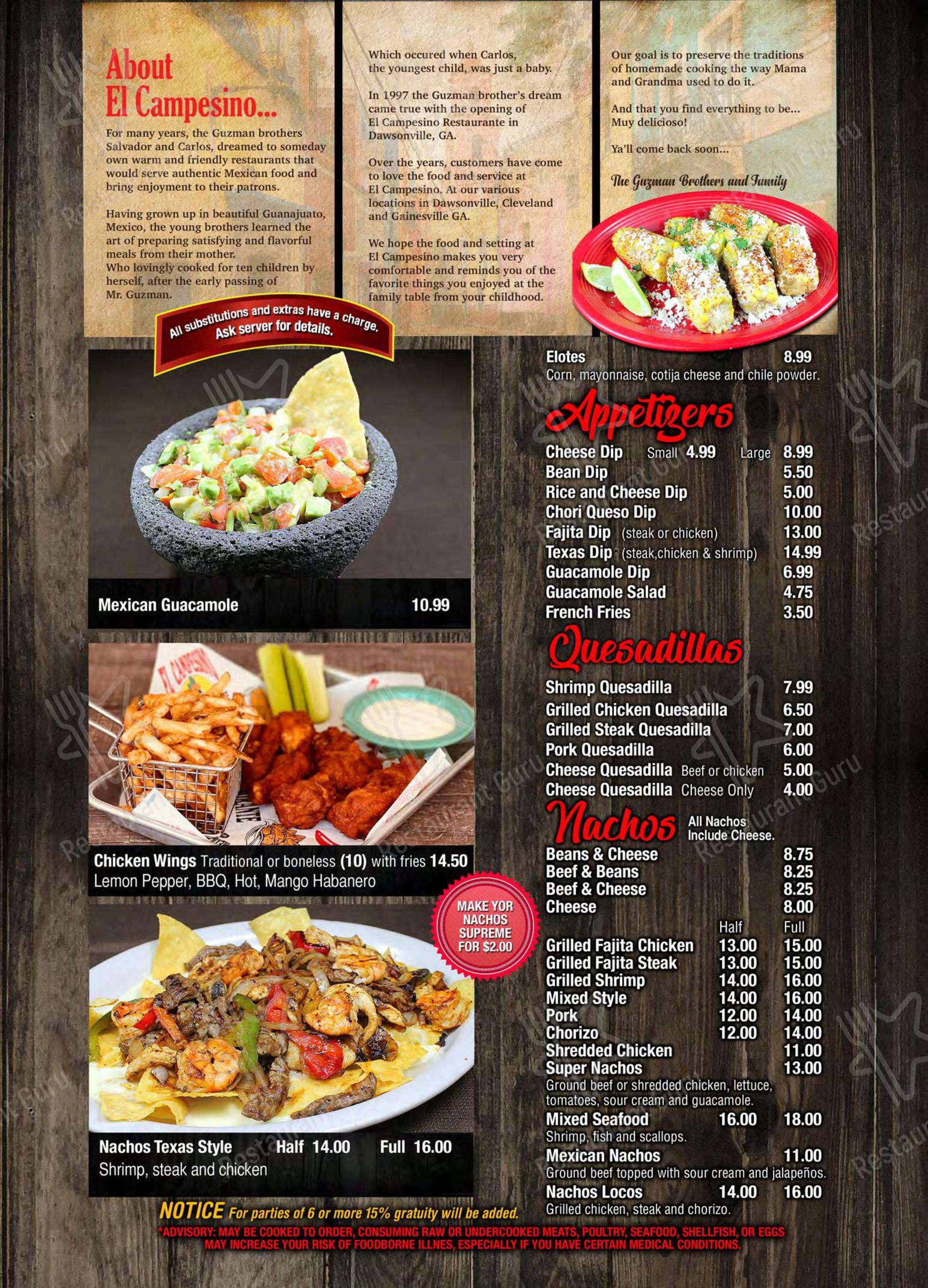 Menu at El Campesino Mexican Restaurant, Duncan