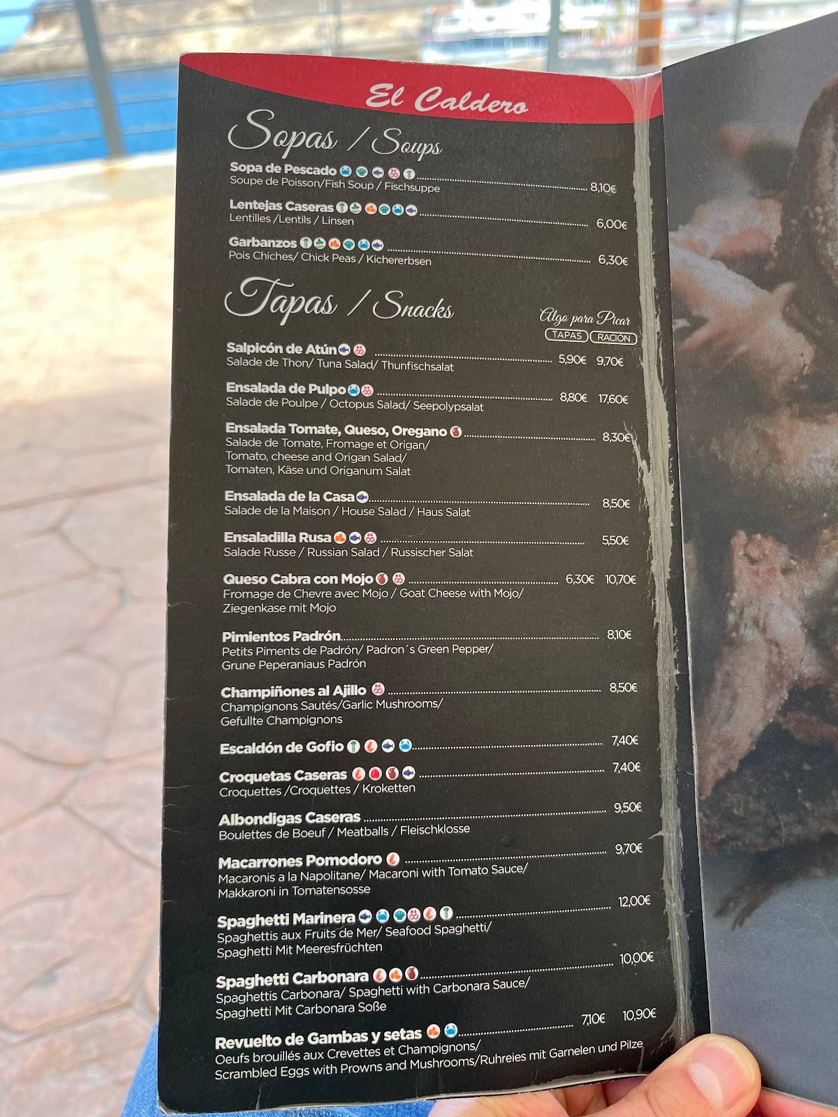 Menu at El caldero restaurant, Adeje, C. El Cabezo