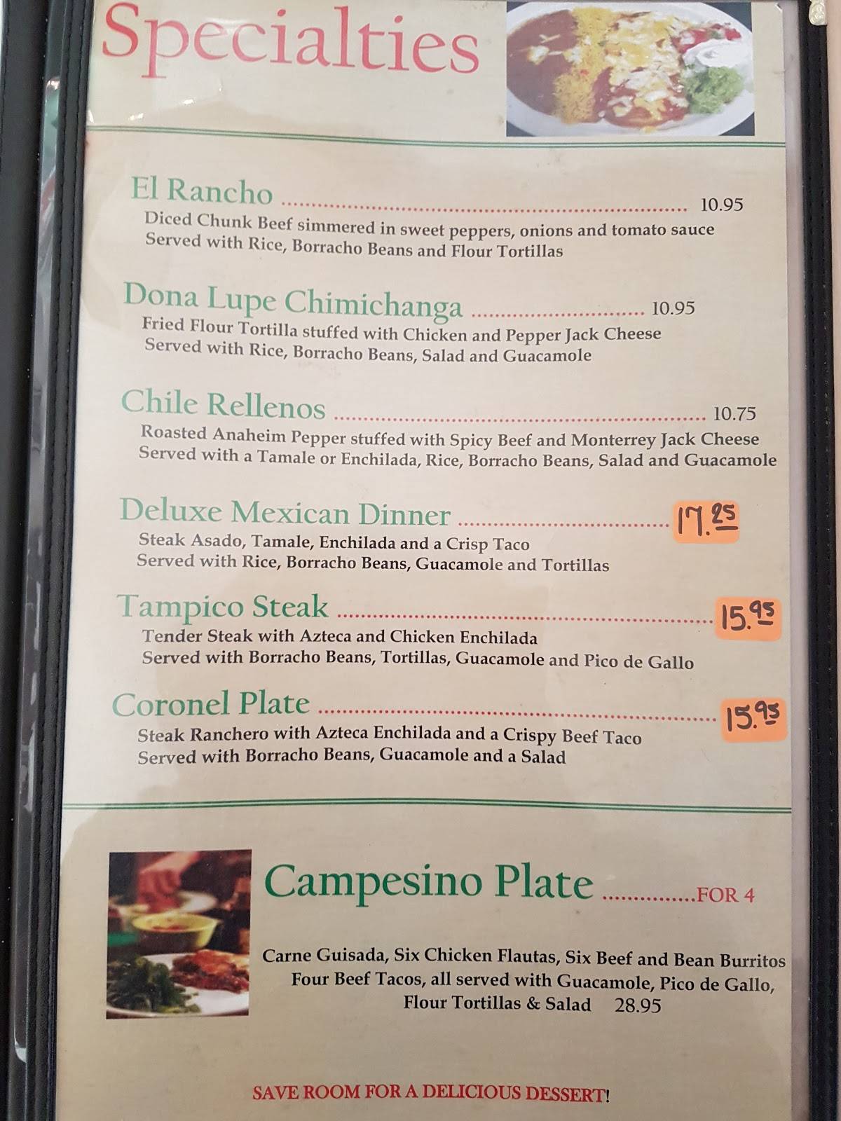 Menu at Emilio's Mexican Restaurant, Brownwood