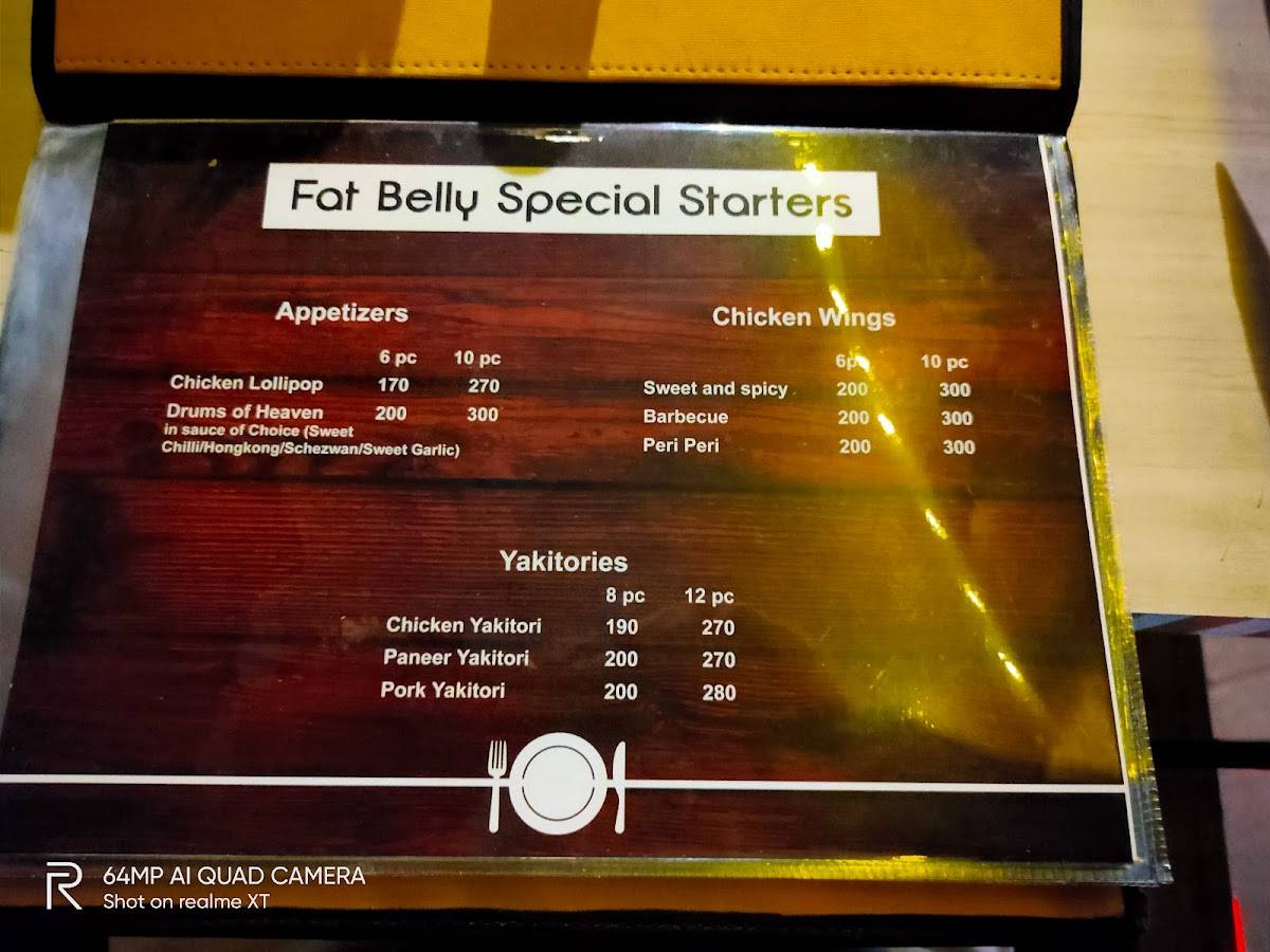Menu at Fat Belly, Jorhat