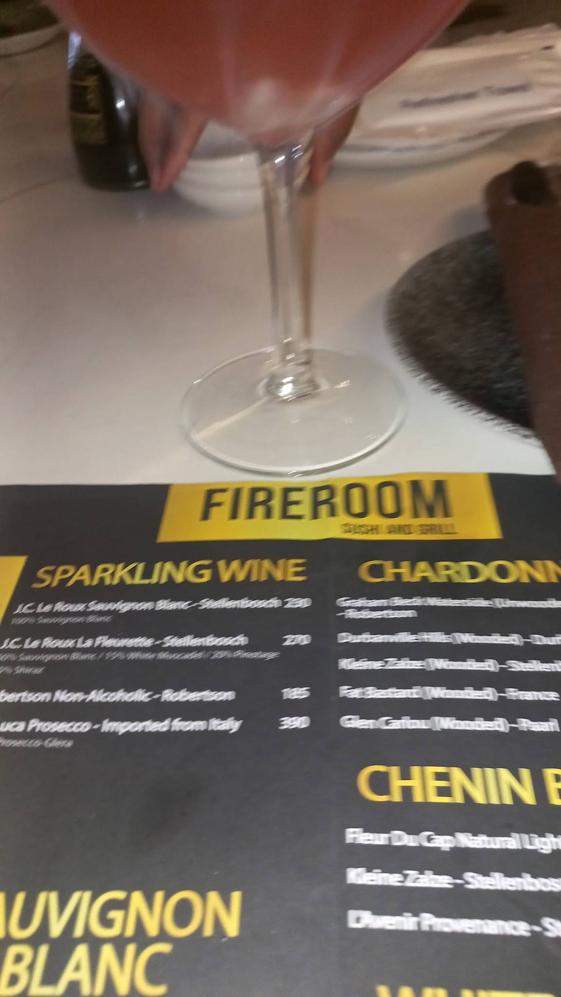 Menu at Fireroom Zimbali restaurant, Dolphin Coast