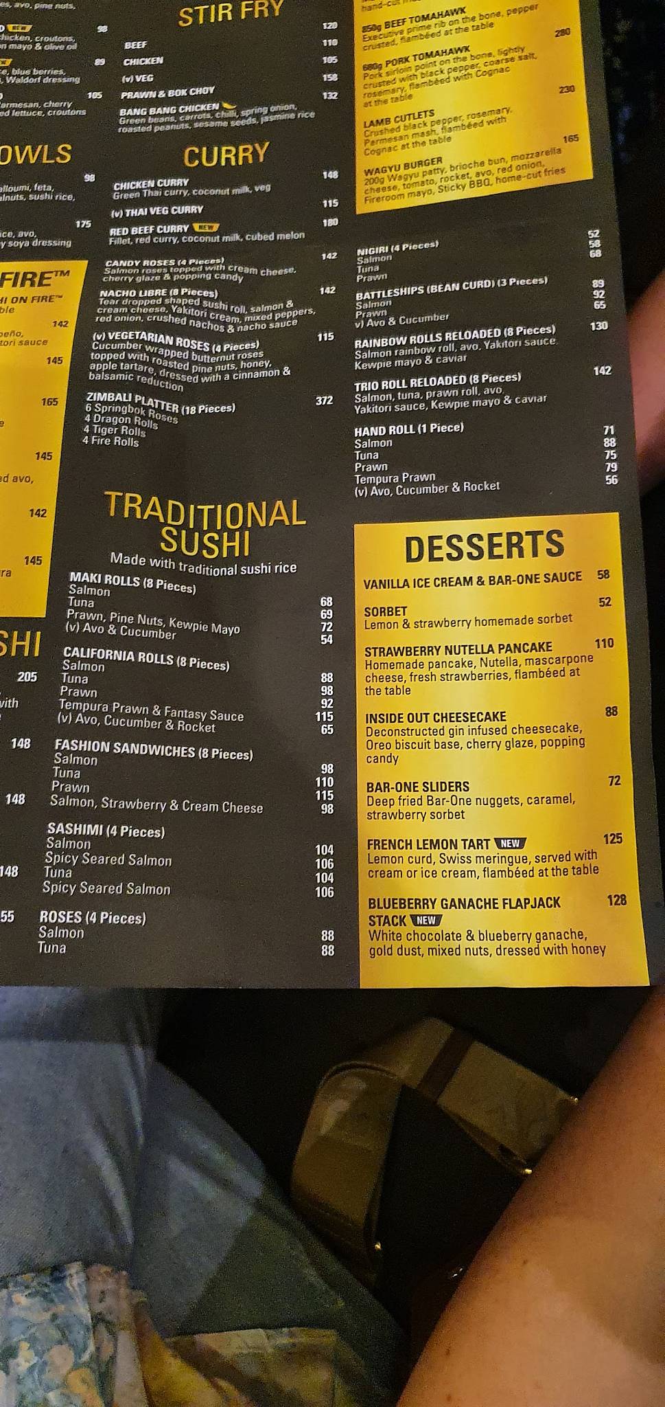 Menu at Fireroom Zimbali restaurant, Dolphin Coast