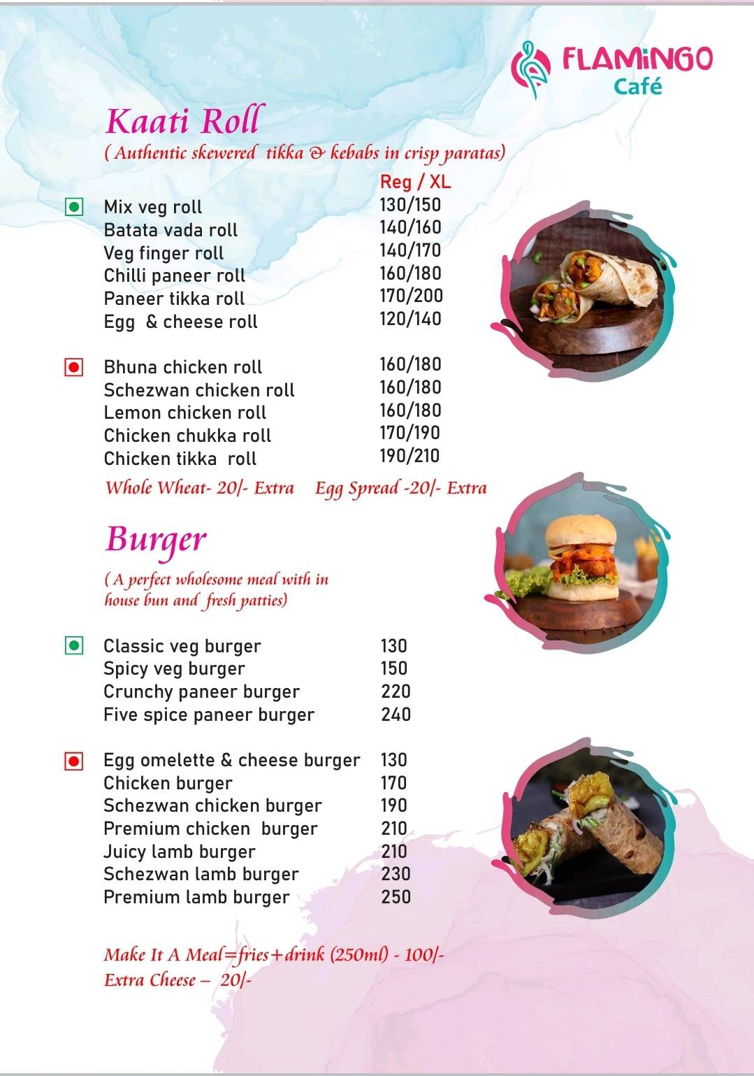 Menu at Flamingo cafe, Bengaluru