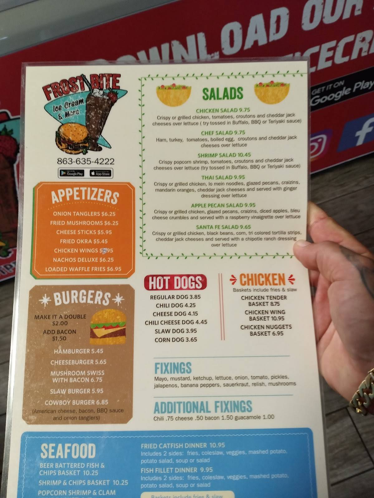 Menu at Frostbite Ice Cream & More restaurant, Frostproof