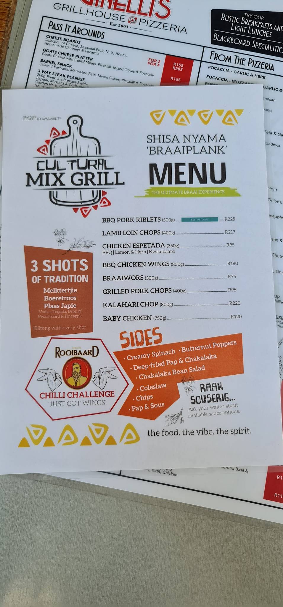 Menu at Ginellis Restaurant, Middelburg, Shop no. 3