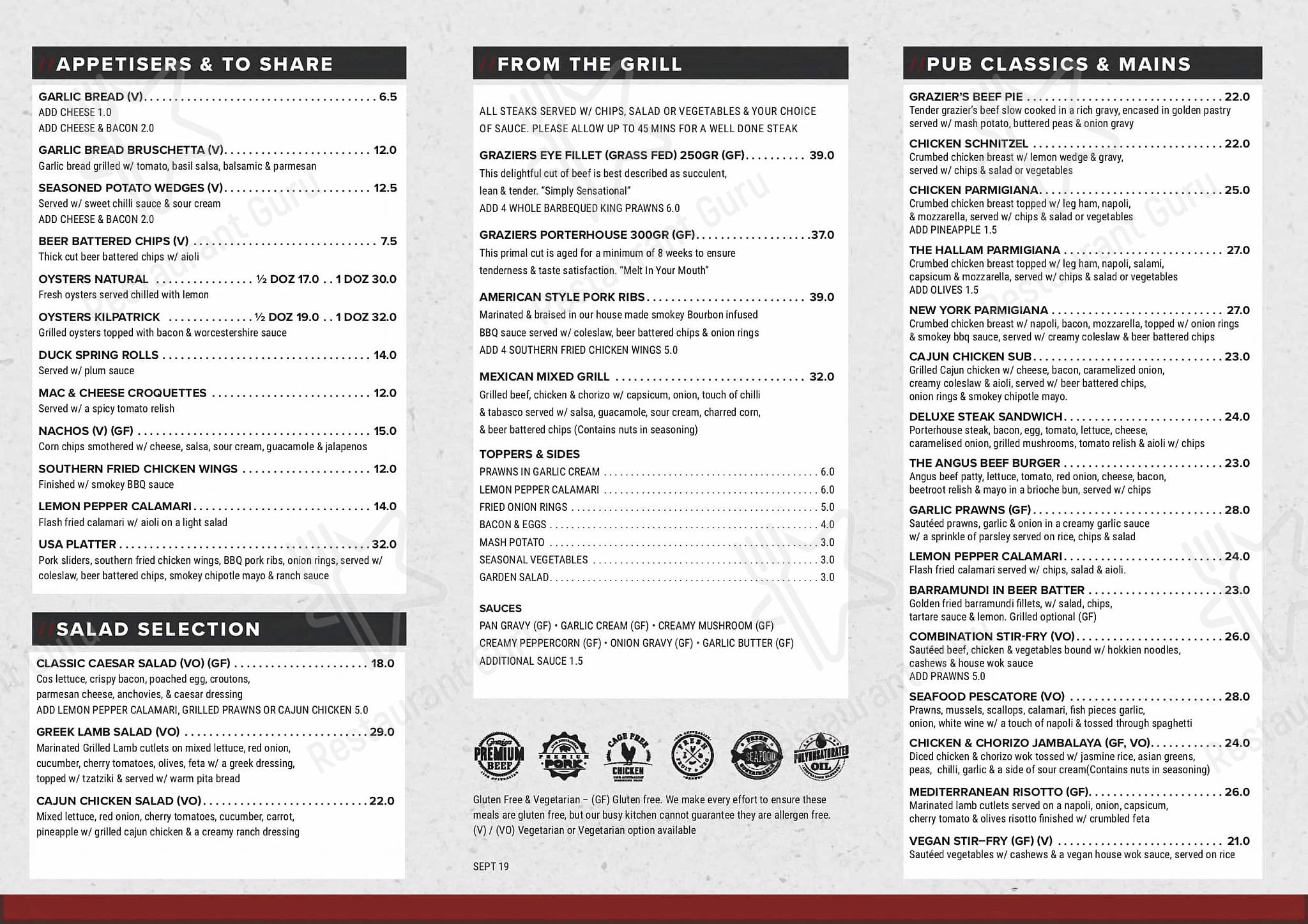 Menu at Hallam Hotel restaurant, Hallam