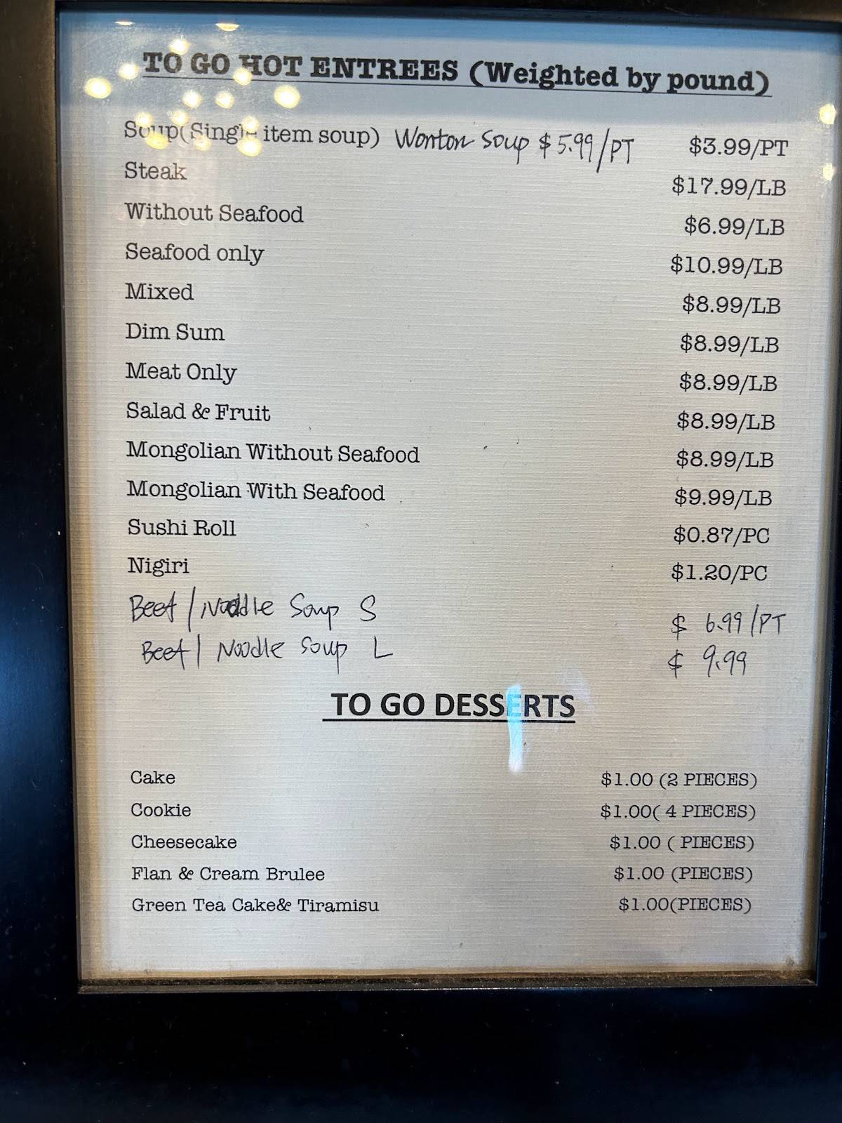 Menu at Harvest Buffet restaurant, Tacoma