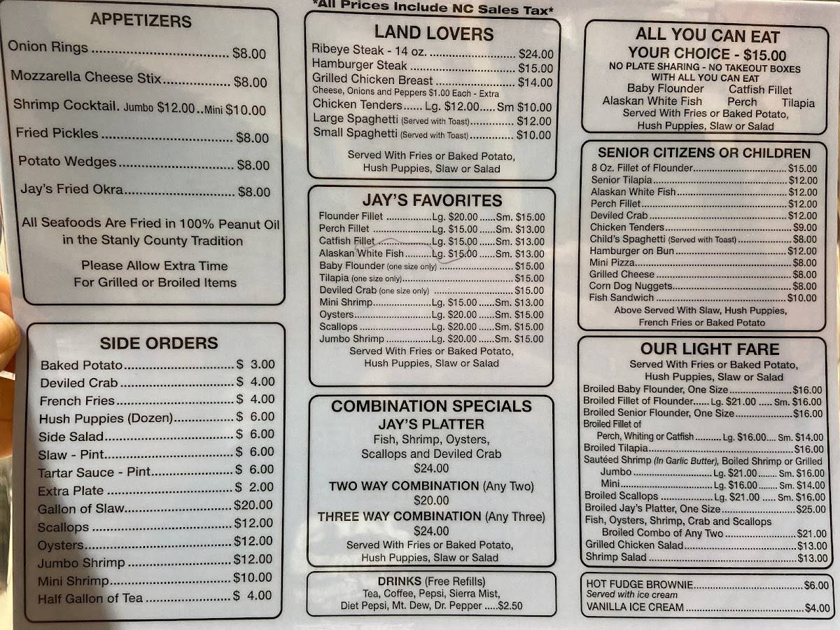 Menu at Jay's Downtowner Restaurant, Albemarle