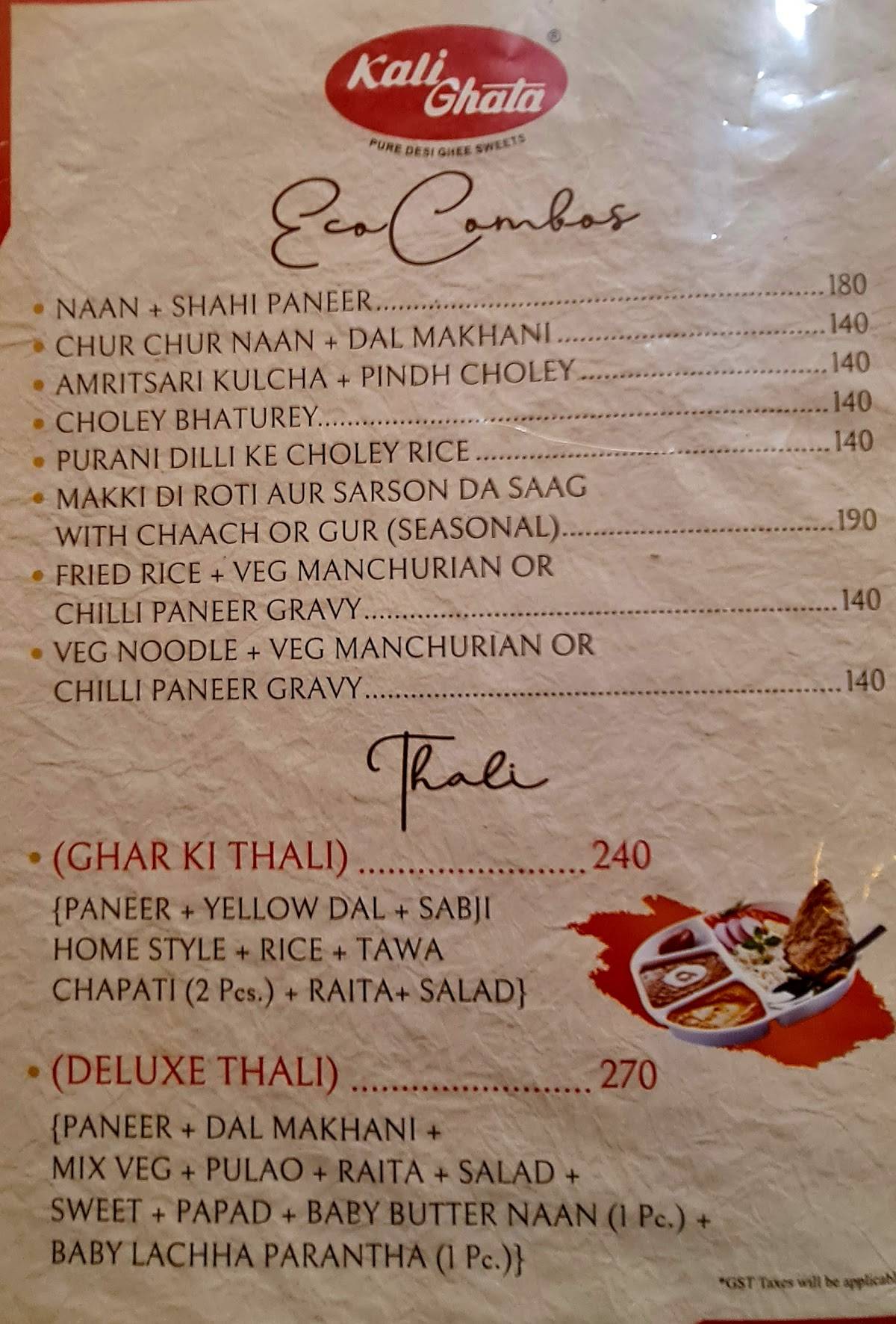 Menu at Kali Ghata, Delhi, Ramphal Chowk Rd
