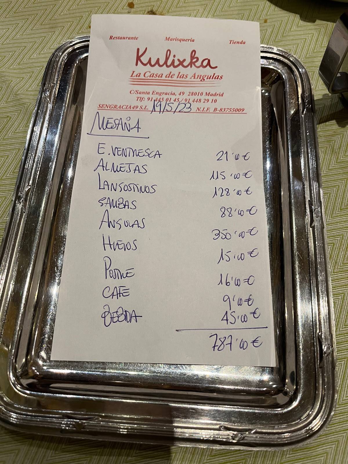 Carta del restaurante Kulixka La Casa del Las Angulas, Madrid