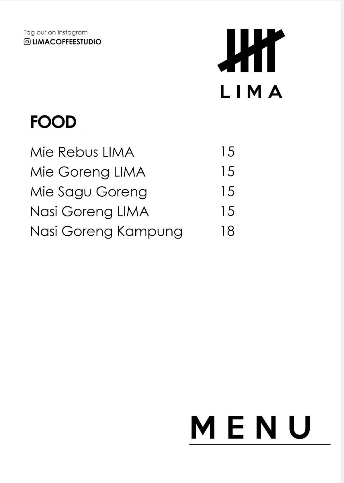 Menu at LIMA COFFEE & STUDIO, Pekanbaru