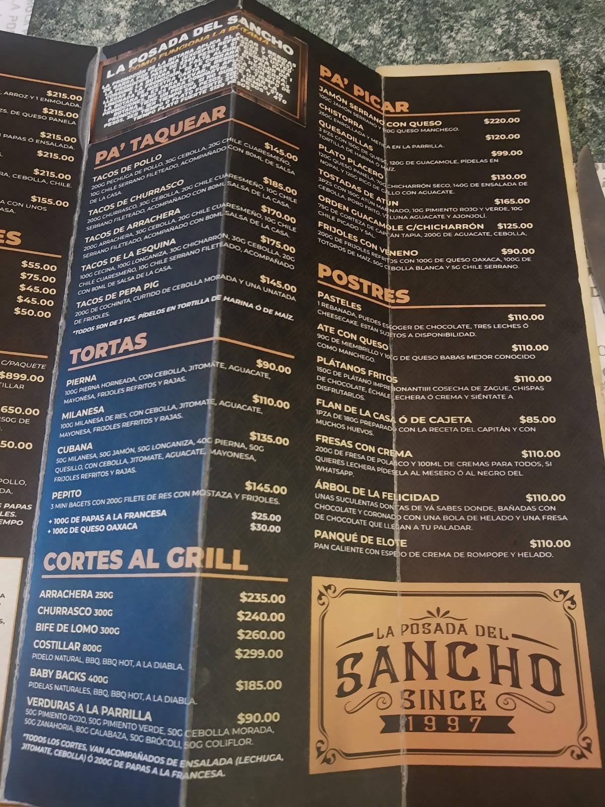 Carta del restaurante La Posada Del Sancho, Ciudad del México