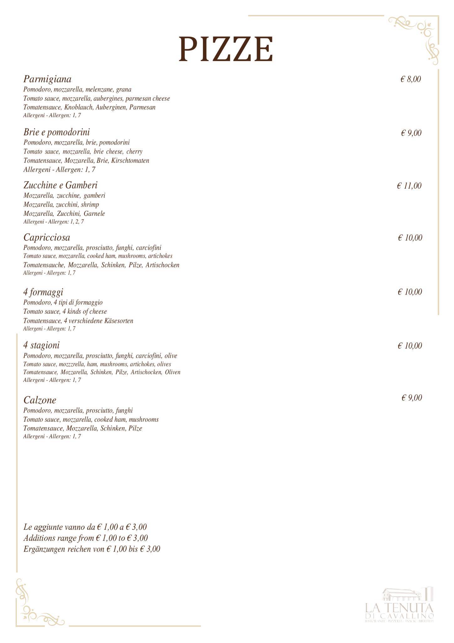 Menu da La Tenuta di Cavallino ristorante, Ca' Pasquali