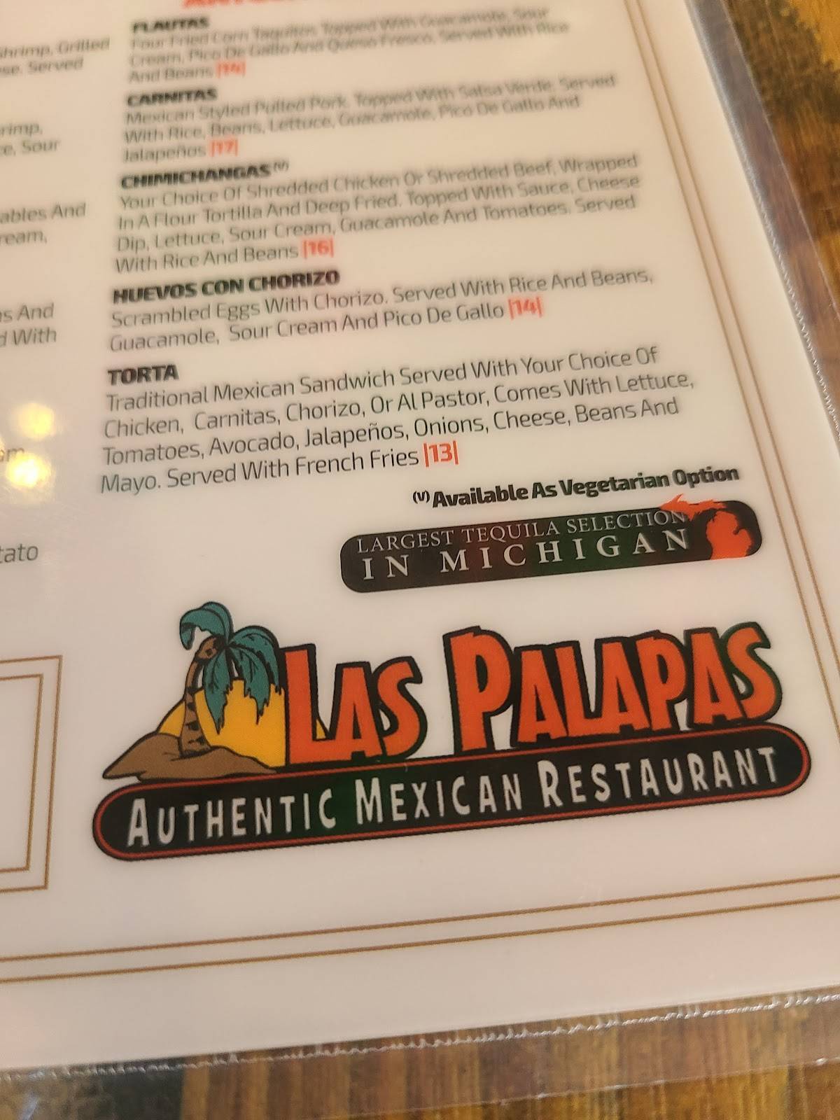 Menu at Las Palapas Mexican Restaurant, Livonia