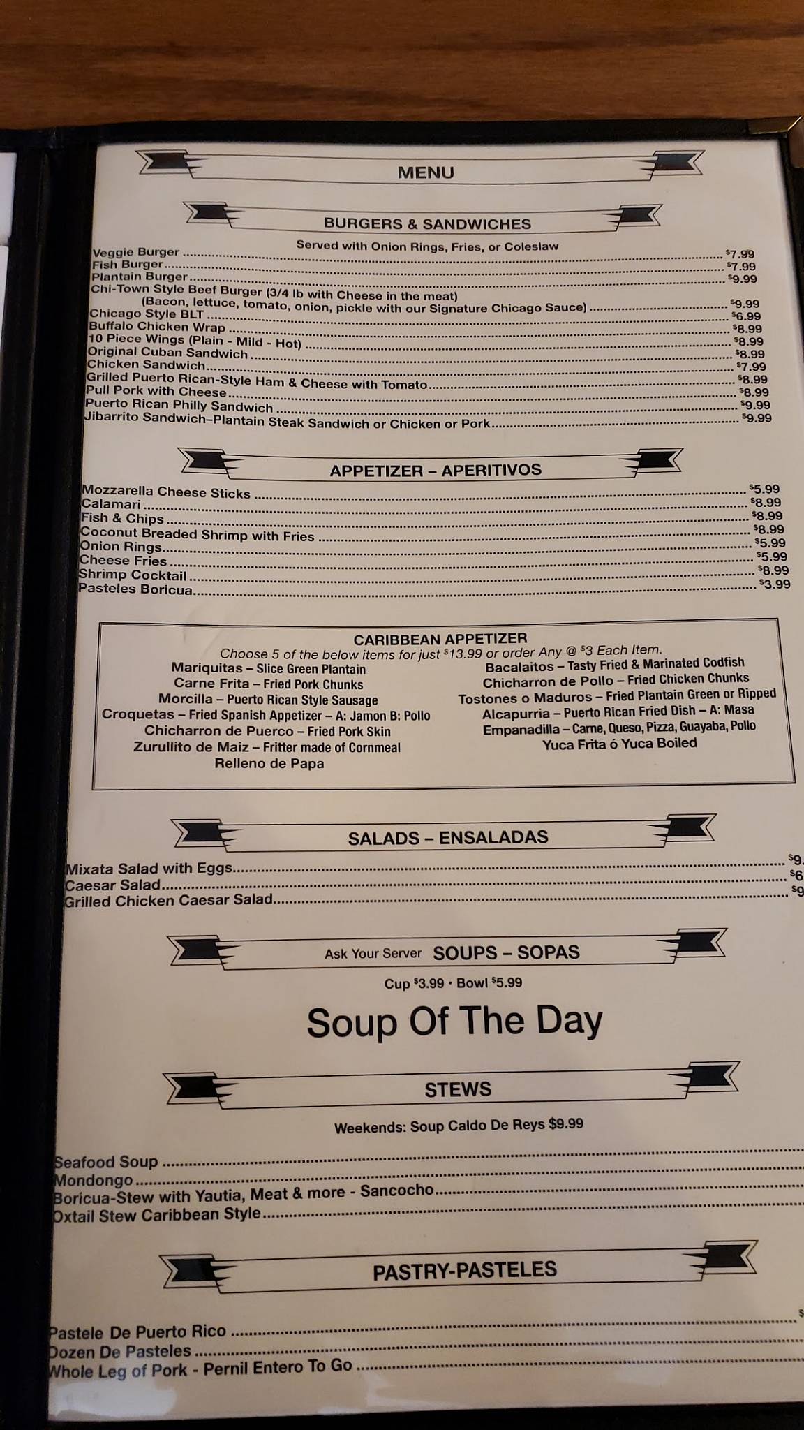 Menu at Latin Quarters restaurant, Sarasota