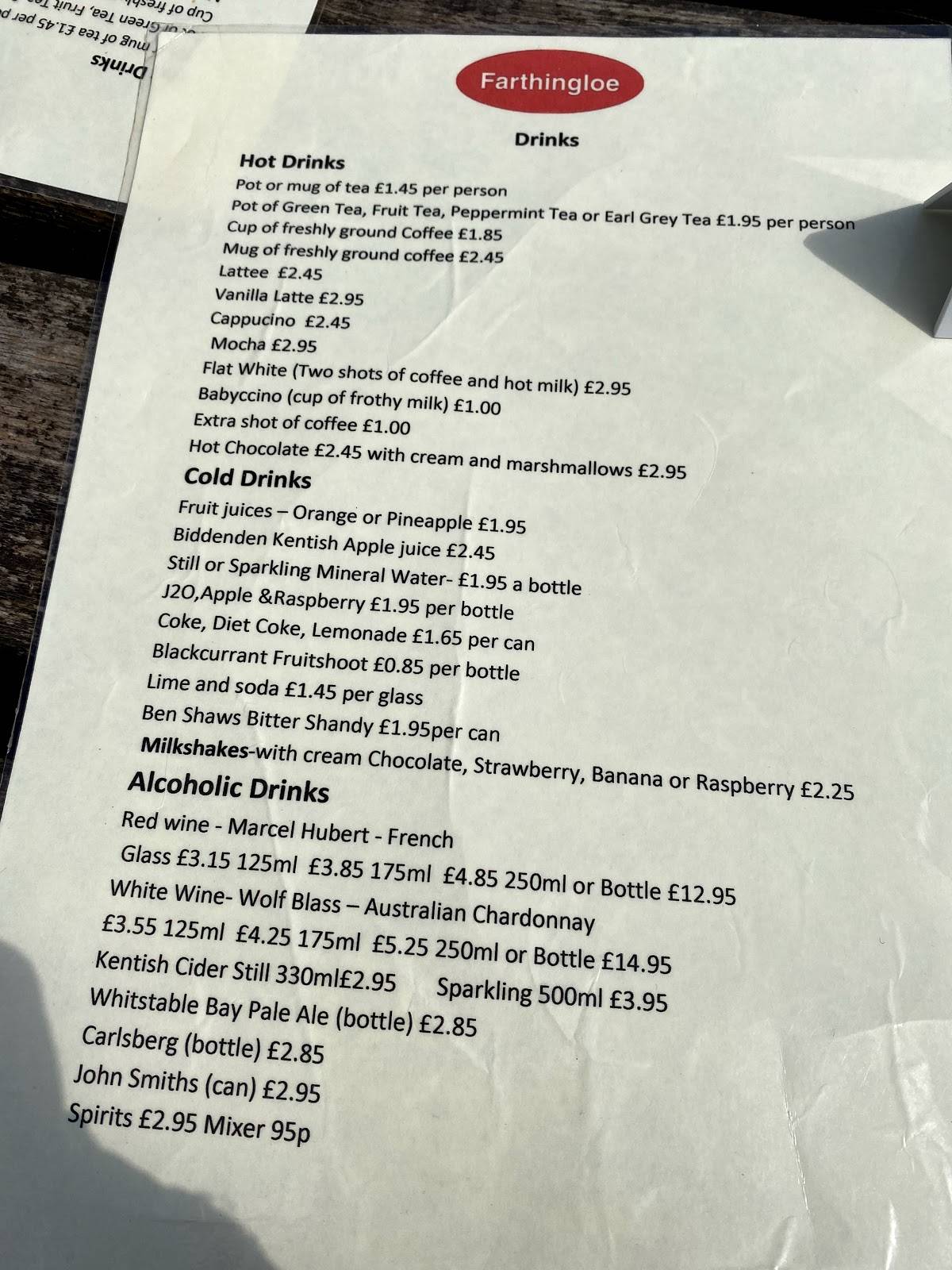 Menu at Little Farthingloe Farm restaurant, Dover