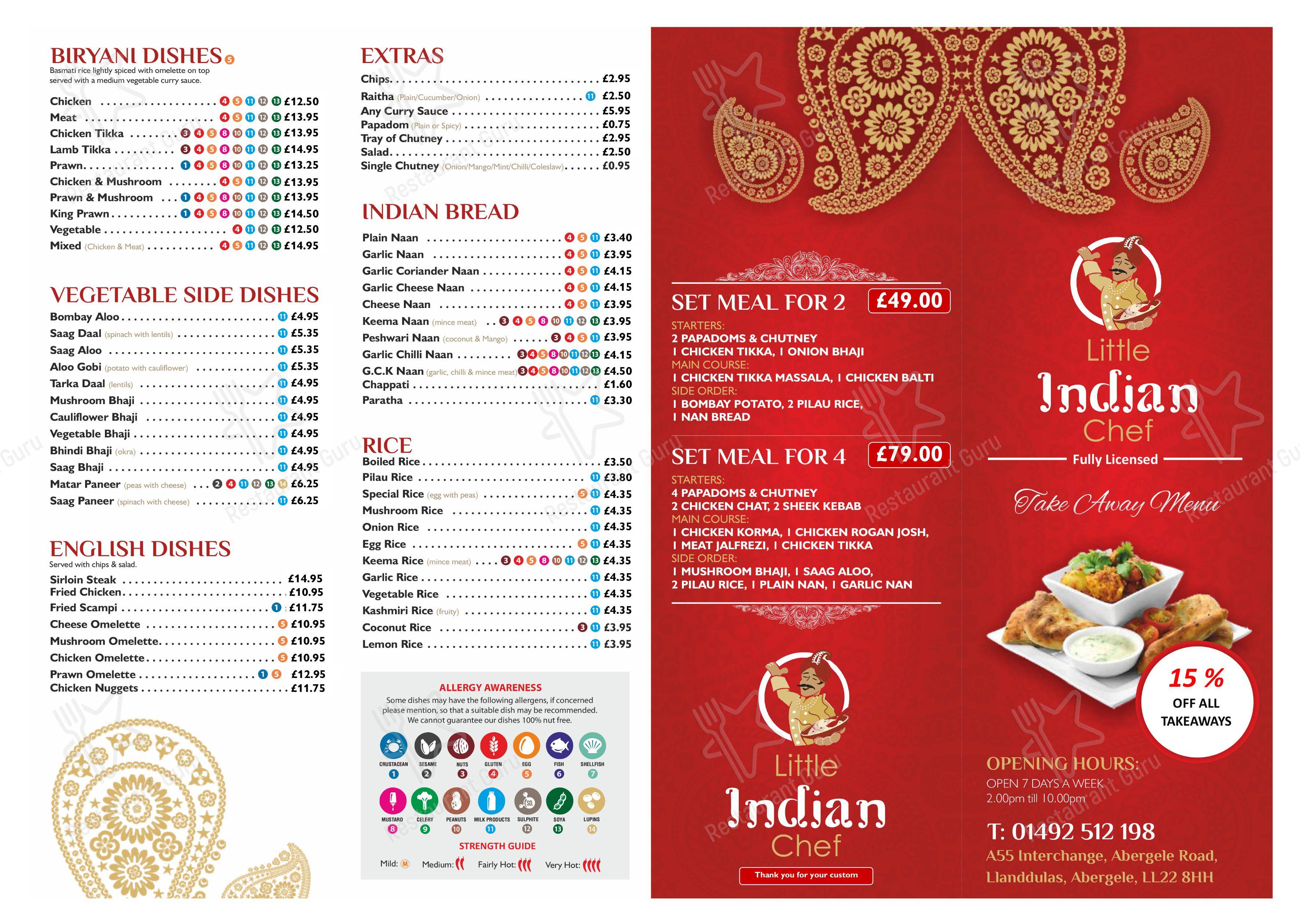 Menu at Little Indian Chef restaurant, Llanddulas