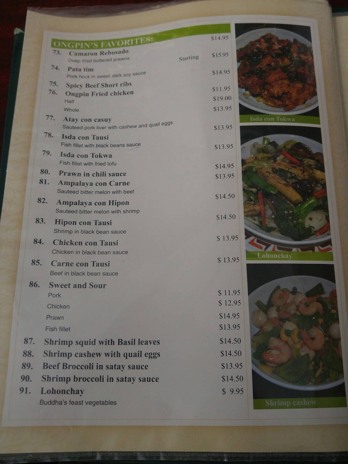 Menu at Little Ongpin Restaurant, Richmond