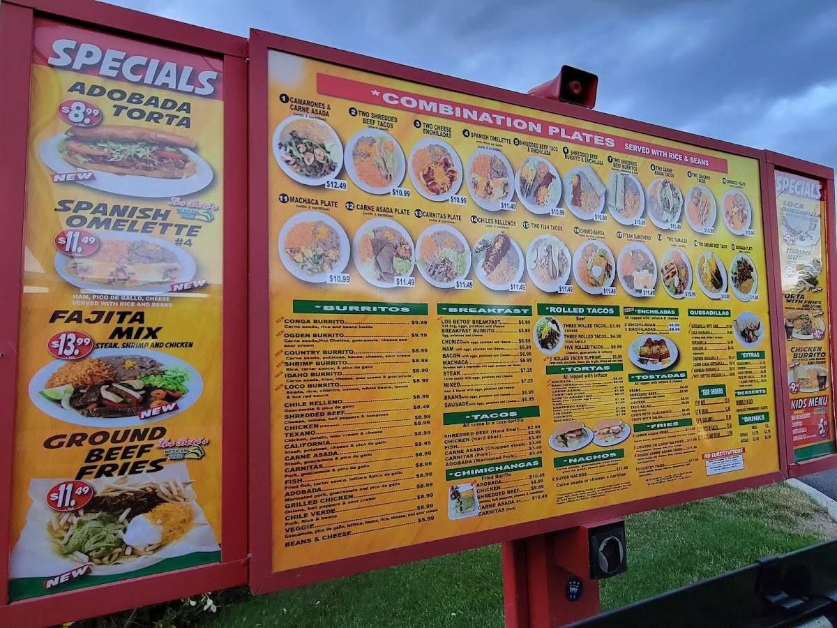 Menu at Los Betos restaurant, Boise, W State St