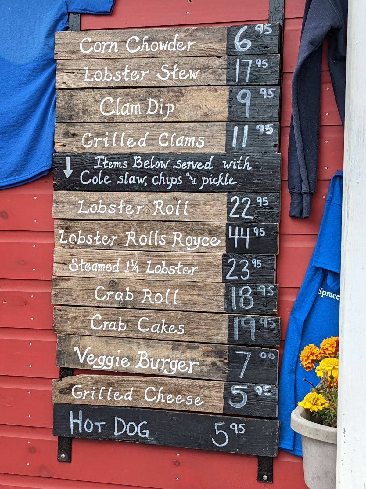 Menu at McLoons Lobster Shack restaurant, South Thomaston