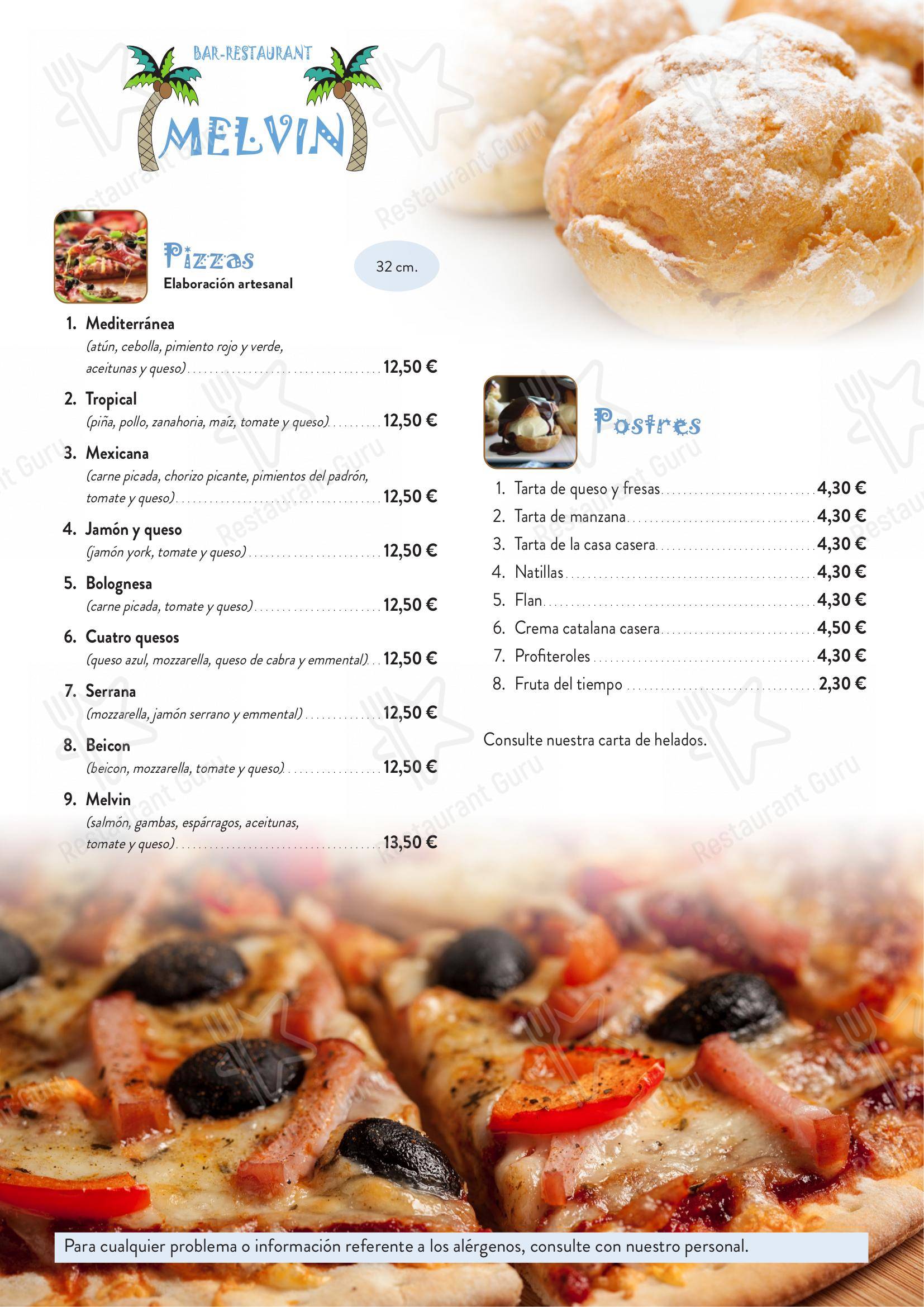 Carta de Restaurant Melvin, Vilaseca