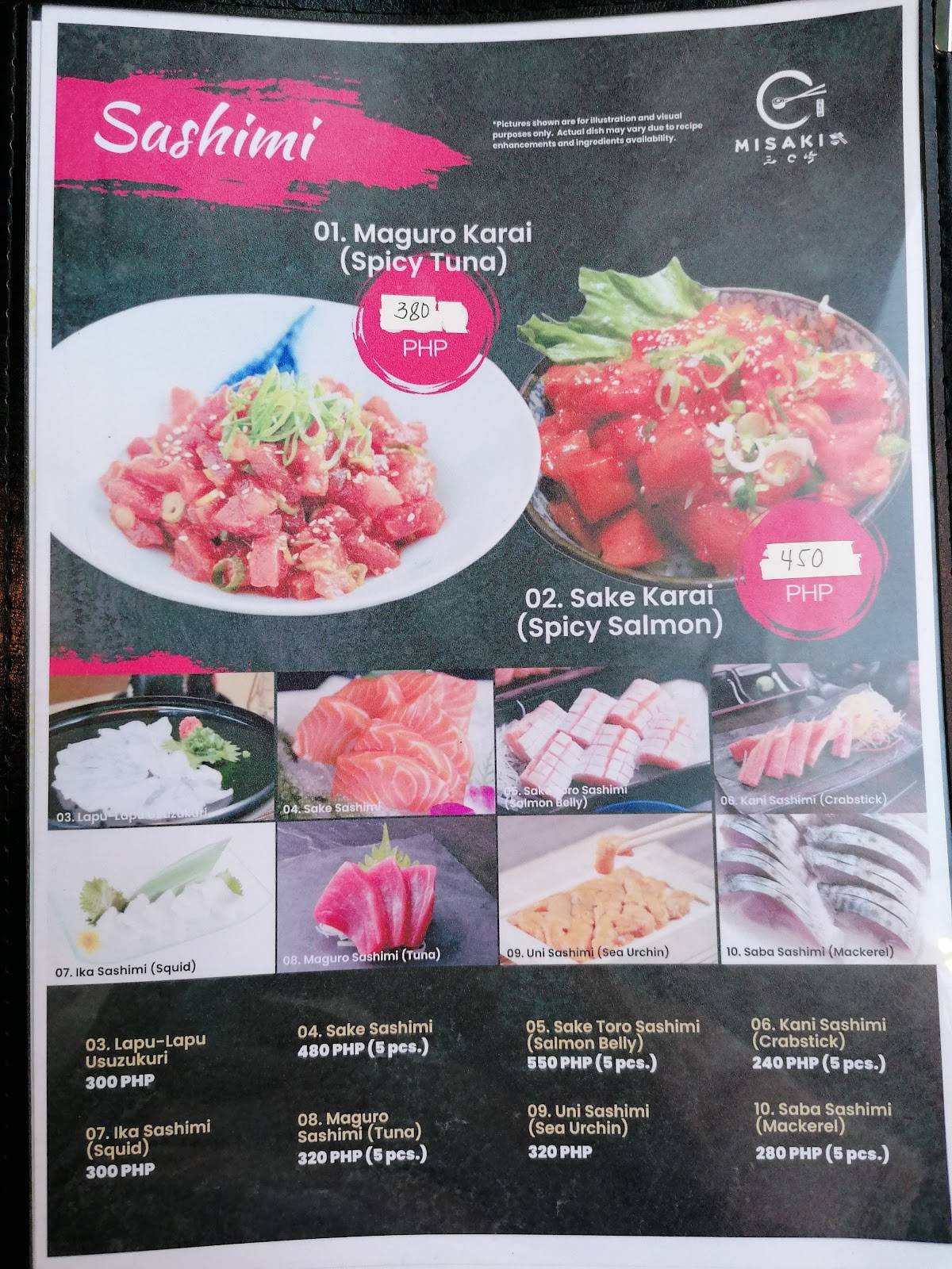 Menu at Misaki Bistro restaurant, Makati