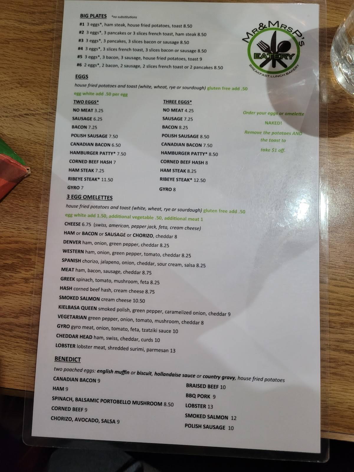 Menu at Mr. and Mrs. P's Eatery restaurant, Ripon