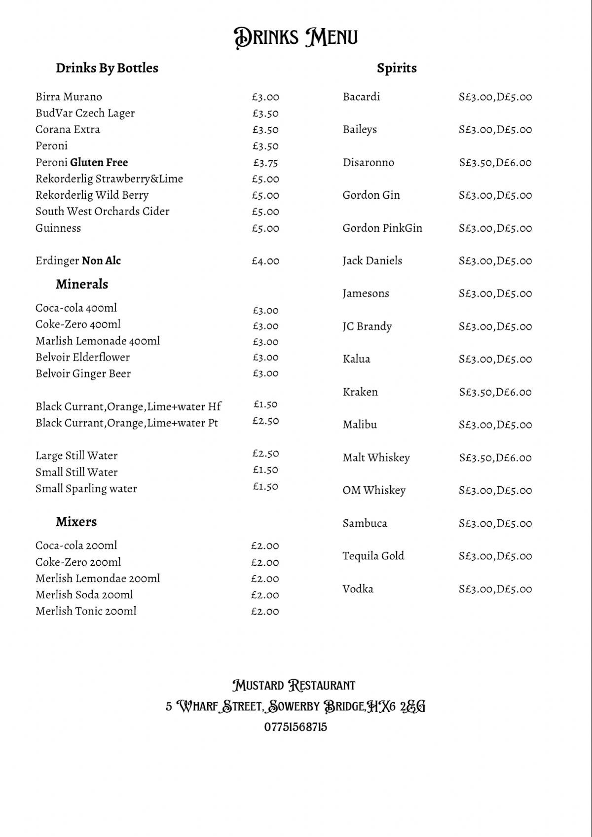 Menu at Mustard fast food, Sowerby Bridge