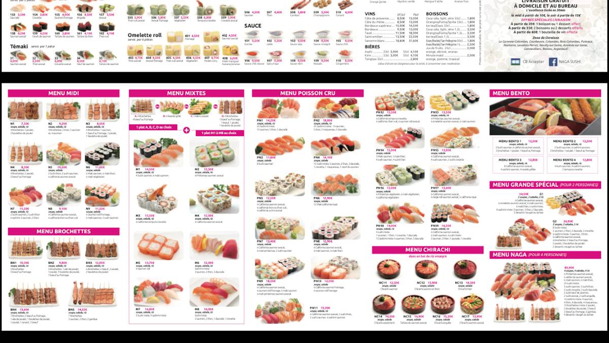 Menu at NAGA SUSHI restaurant, Bois-Colombes