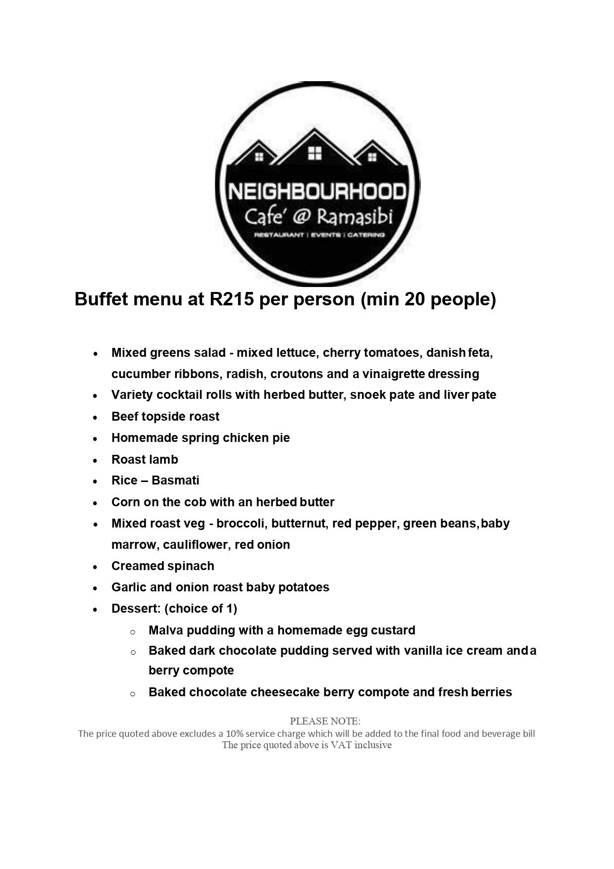 Menu at Neighbourhood Cafe @ Ramasibi, Cape Town
