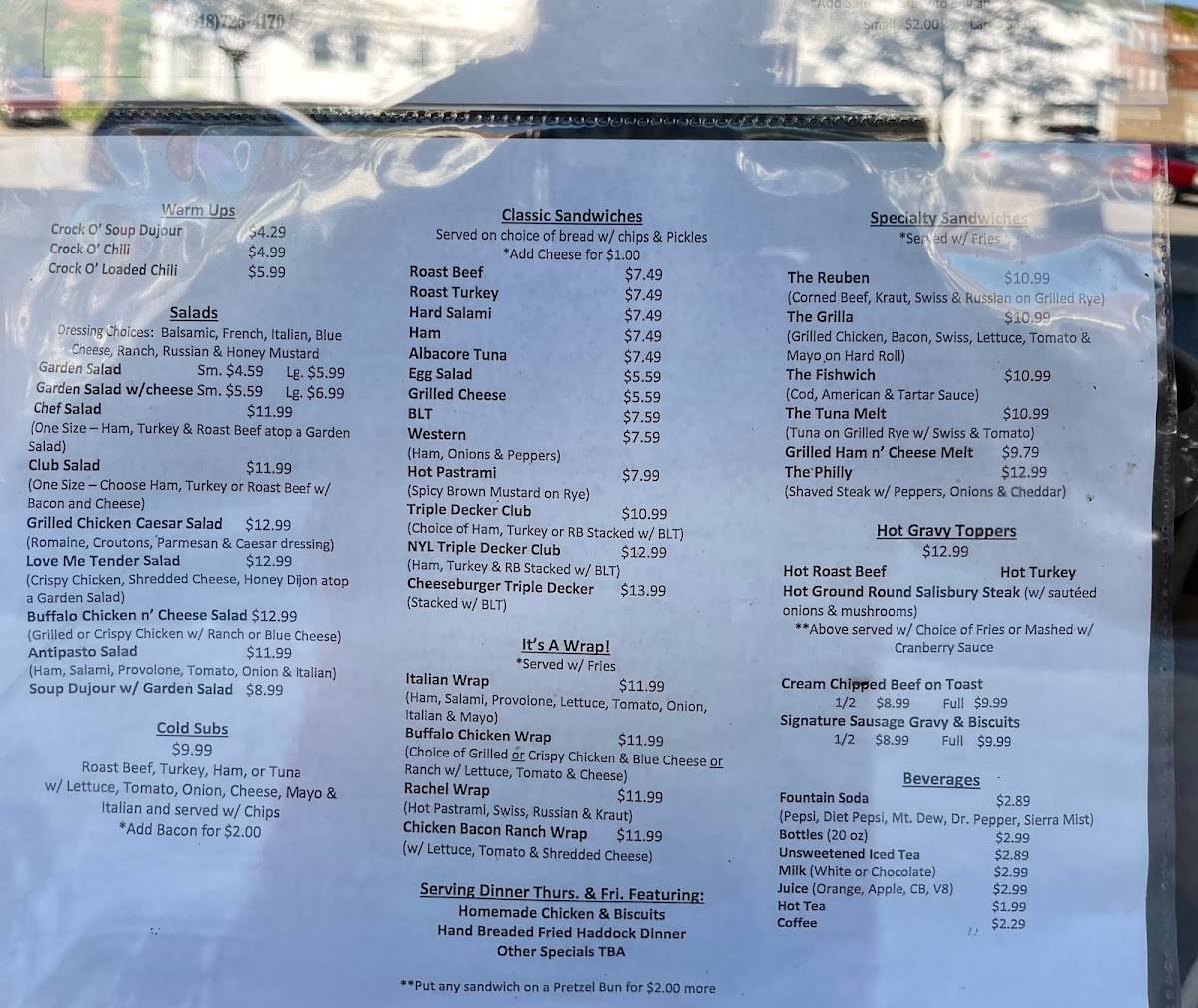 Menu at New York Lunch restaurant, Gloversville