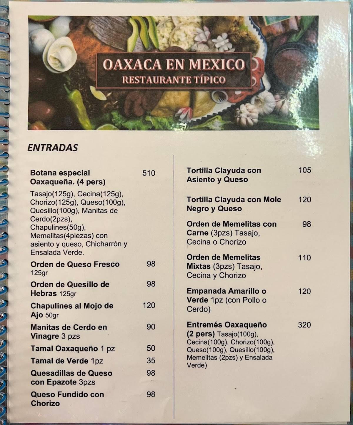 Carta de Restaurante Típico Oaxaca en Mexico Suc. Luis Moya, Ciudad ...