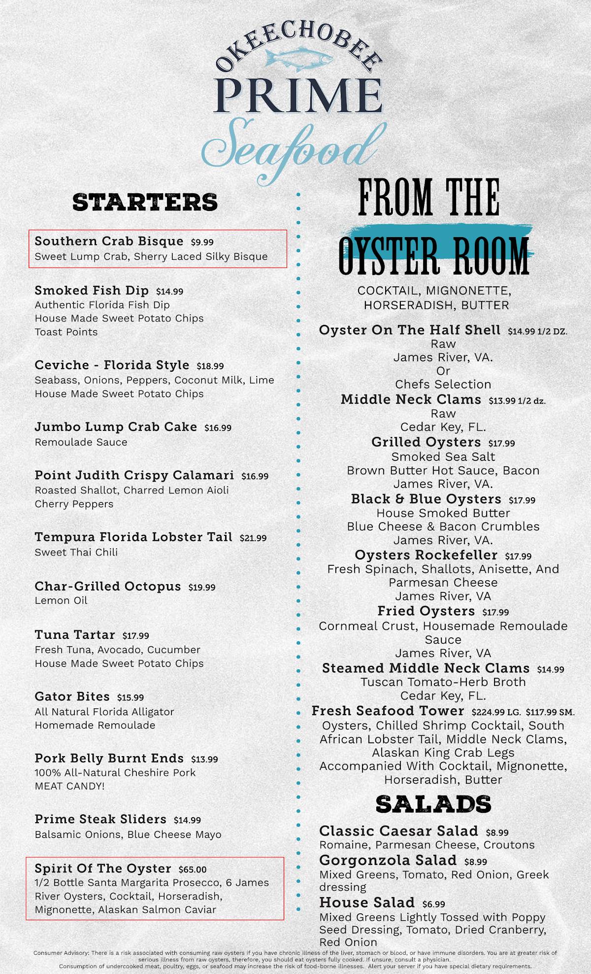 Menu at Okeechobee Prime Seafood & Steak restaurant, West Palm Beach ...