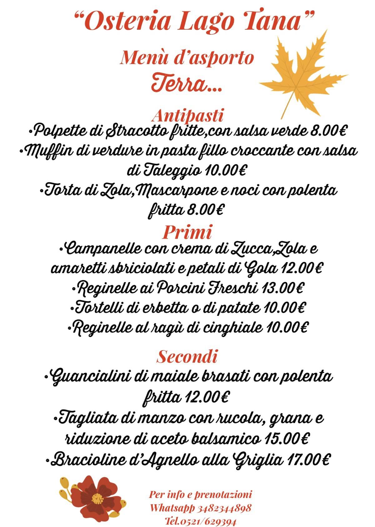 Speisekarte von Osteria Lago Tana restaurant, Borghetto