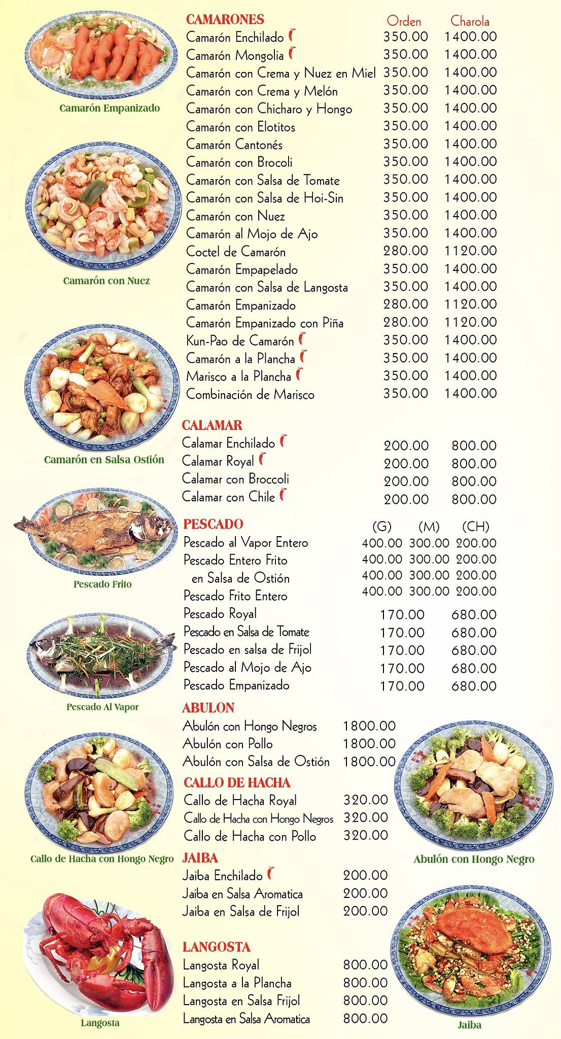 Menu at Restaurant Palacio Royal, Tijuana, Blvd. Agua Caliente 9650